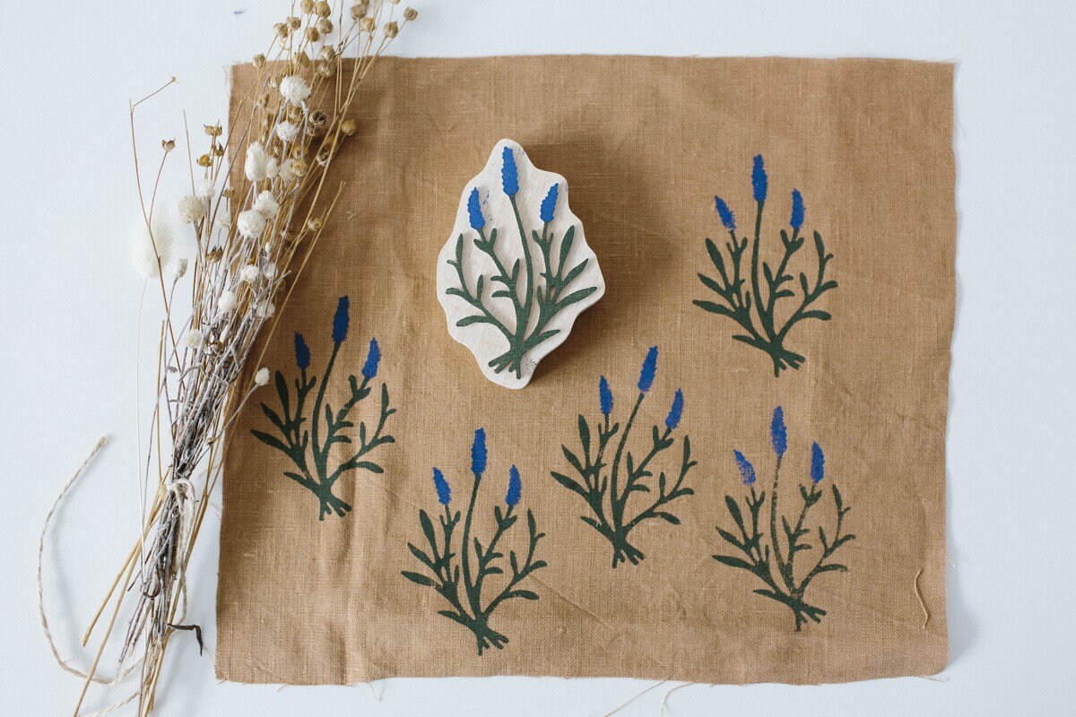 Lavender stamp for block printing wooden stamp for lavender | Etsy