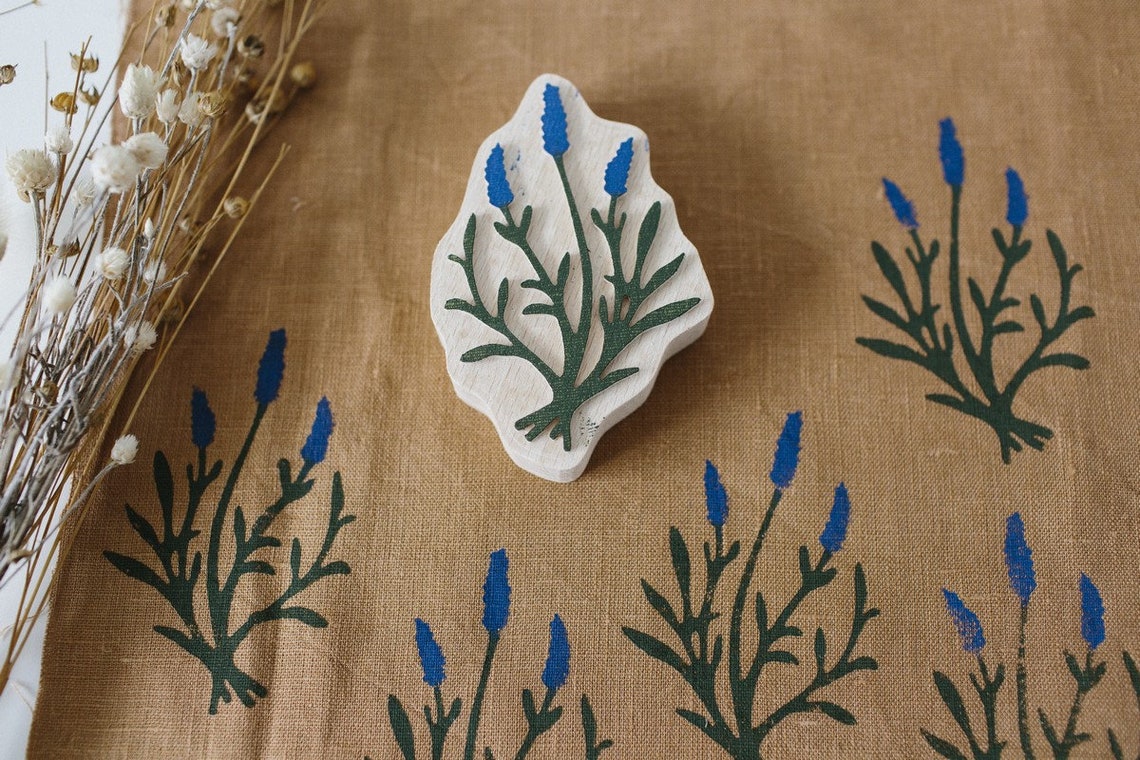 Lavender stamp for block printing wooden stamp for lavender | Etsy