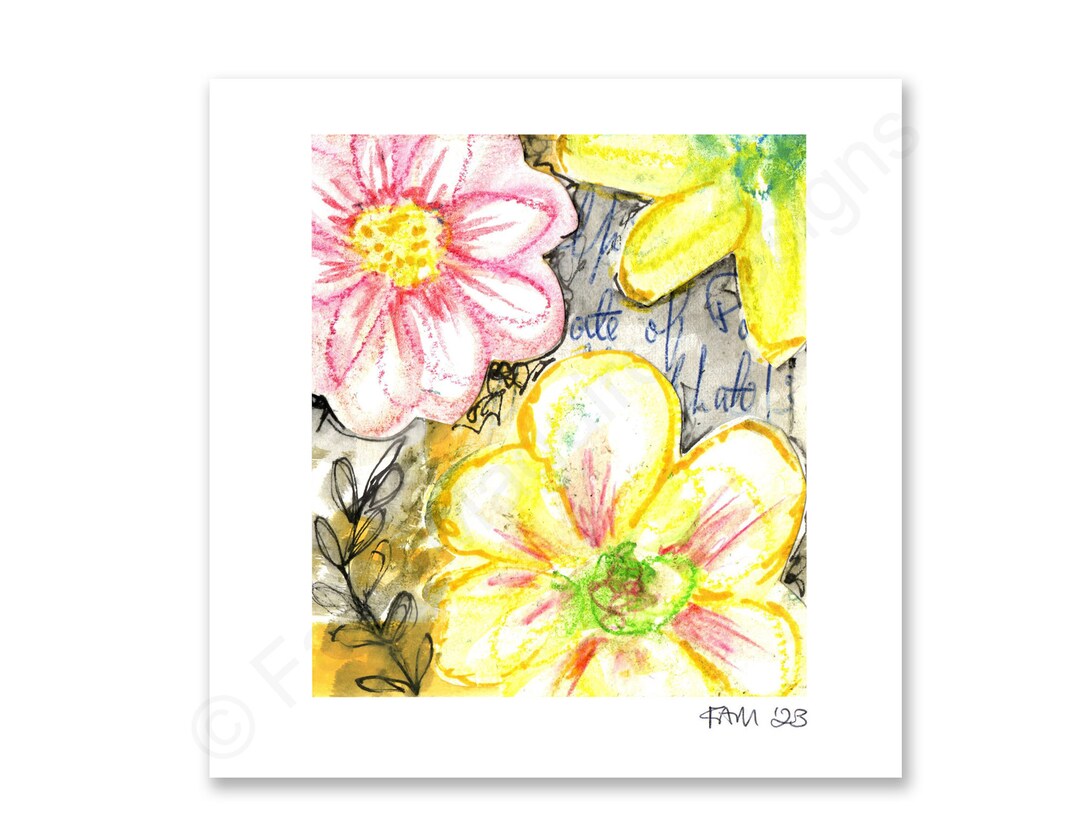 Flowers Greetings Card, Multi Media Collage Artwork, Mum Birthday Card ...