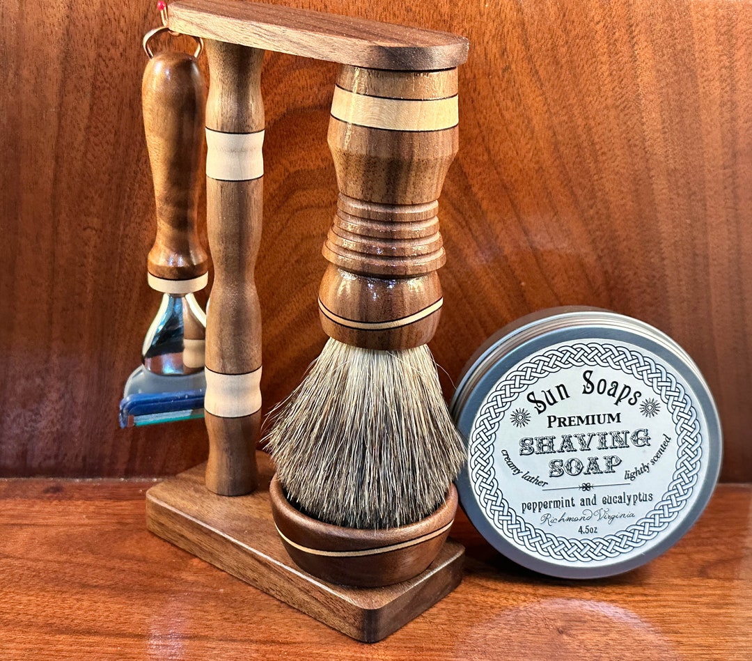 Deluxe MAGNETIC Handcrafted Swoosh Walnut/maple Shaving Kit With Razor ...