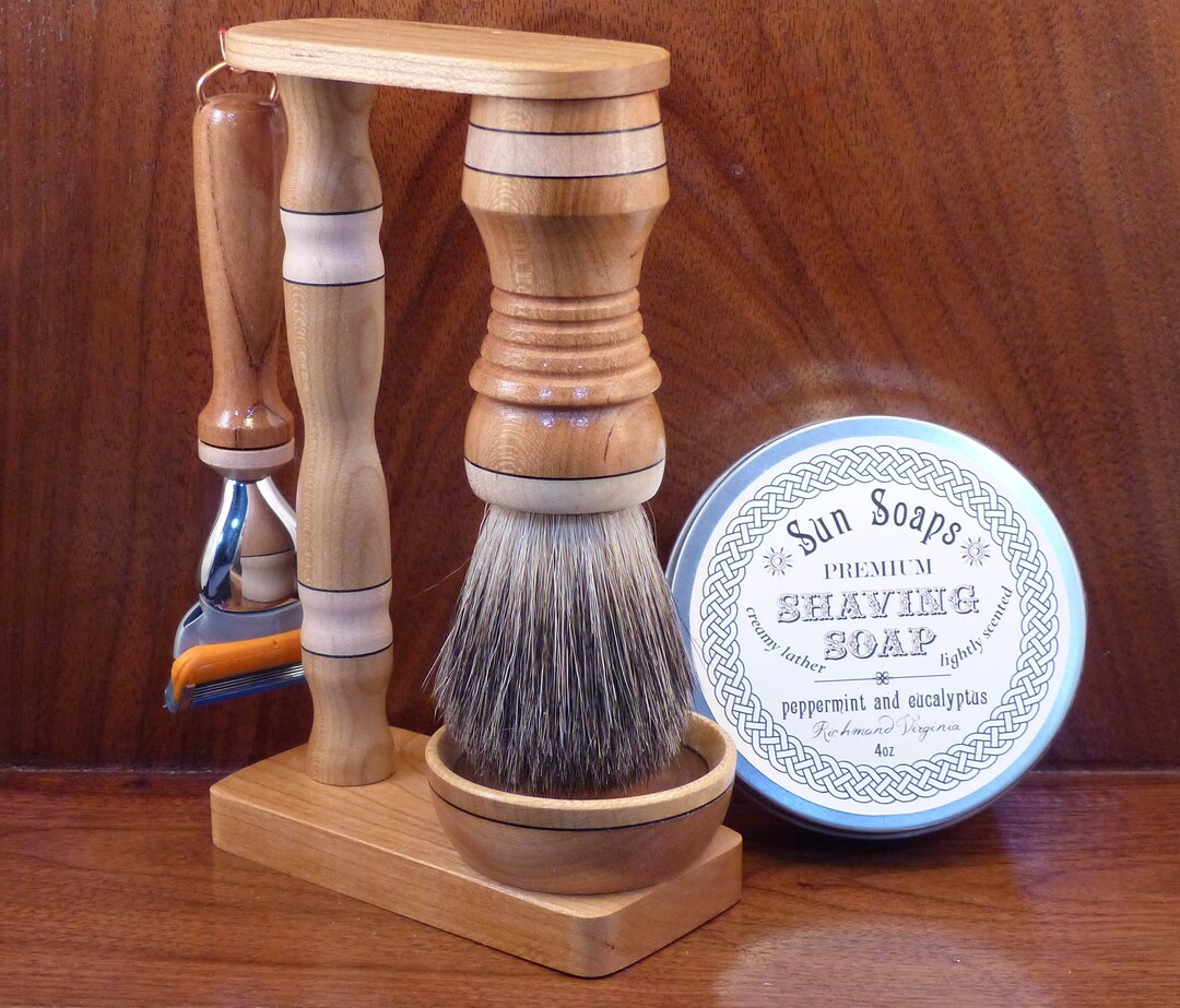 Deluxe MAGNETIC Handcrafted Cherry/maple Shaving Kit With Razor, Stand ...