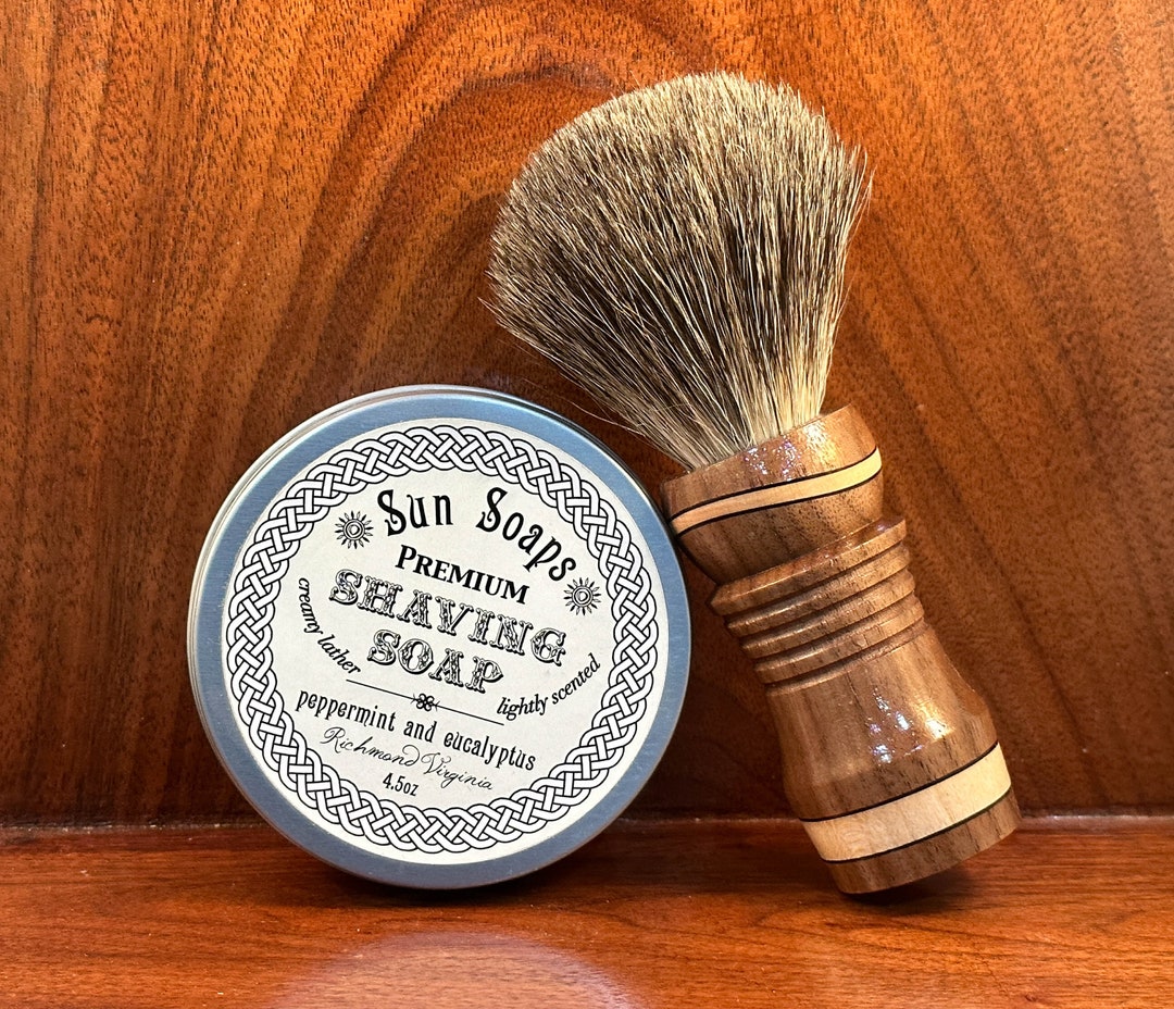 Essential Walnut/maple Swoosh Shaving Set, Badger Hair or Vegan Brush ...