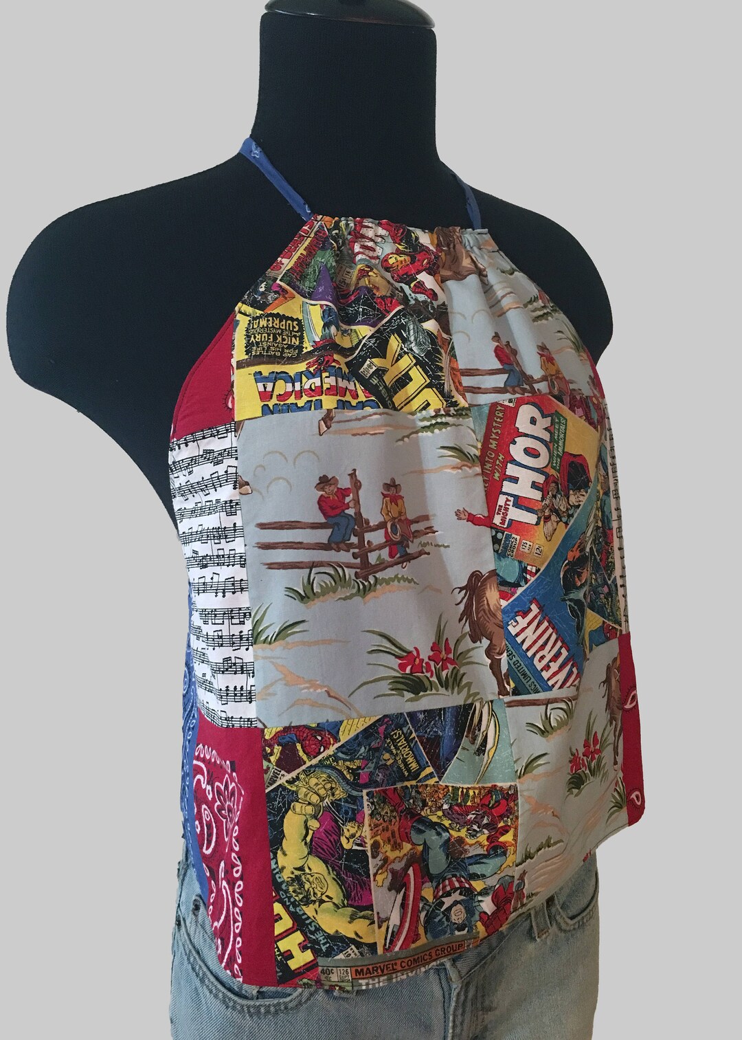 Cowboy Patchwork Halter. Beach Fun!!!! Rodeo Fun!! Reversible - Etsy