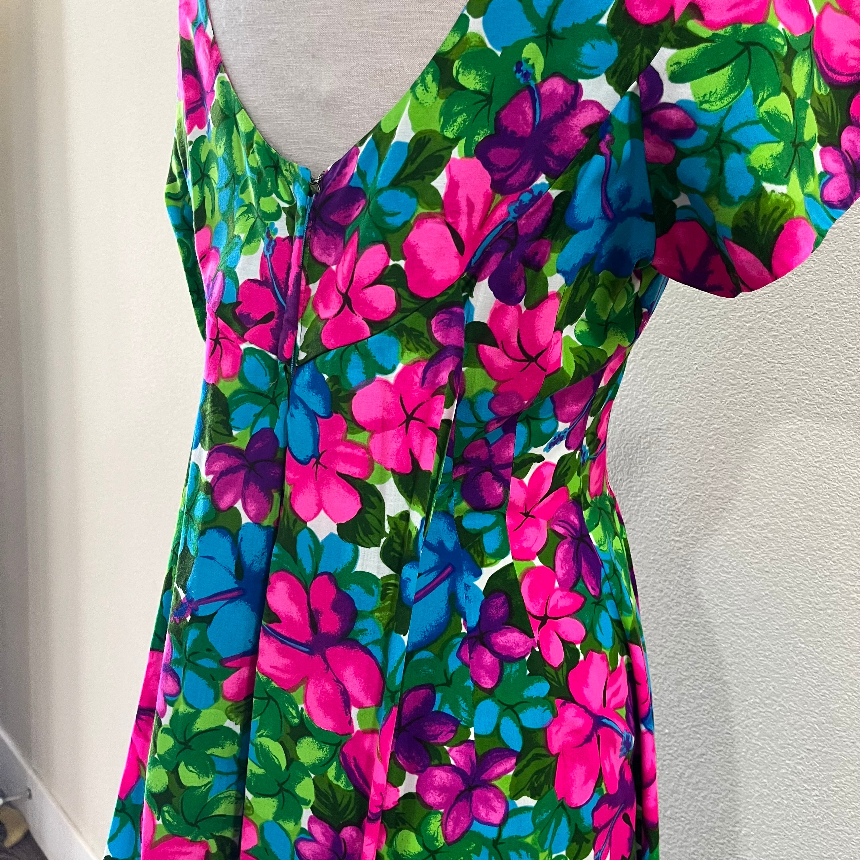 Hawaiian Hibiscus Flower Luau Dress, Tiki Muumuu Dress, Maxi Hawaiian ...