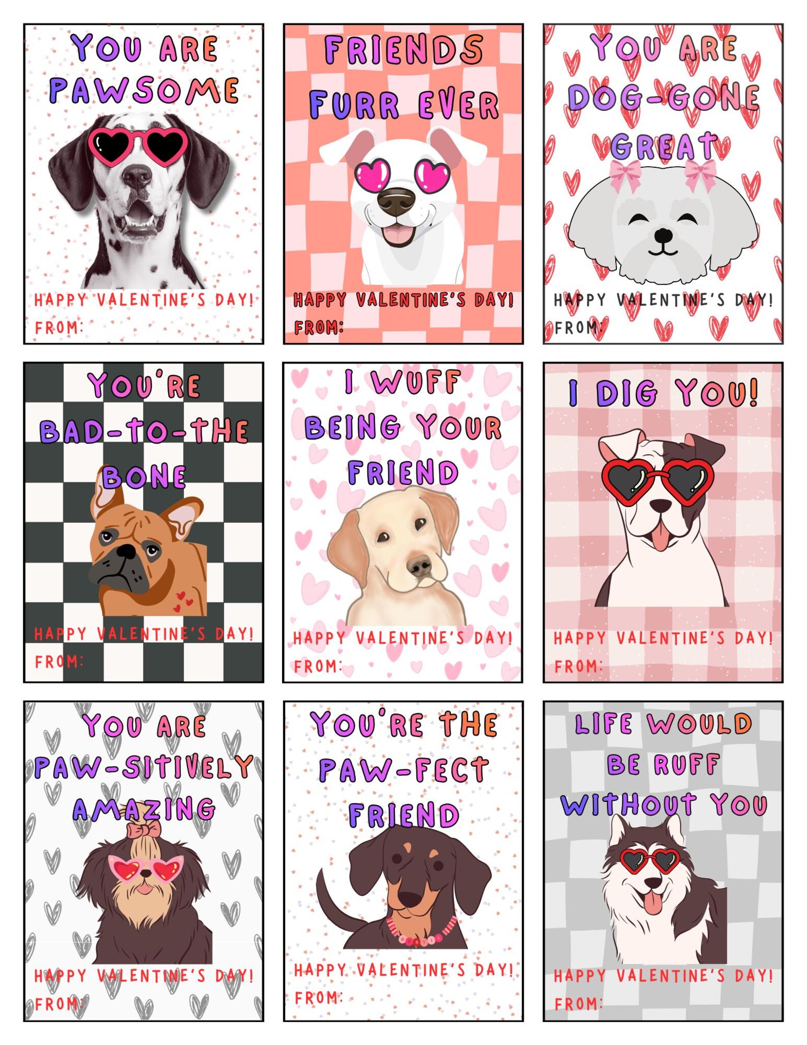 Dog Valentine's Day Cards, Kids Classroom Exchange, (instant Download ...