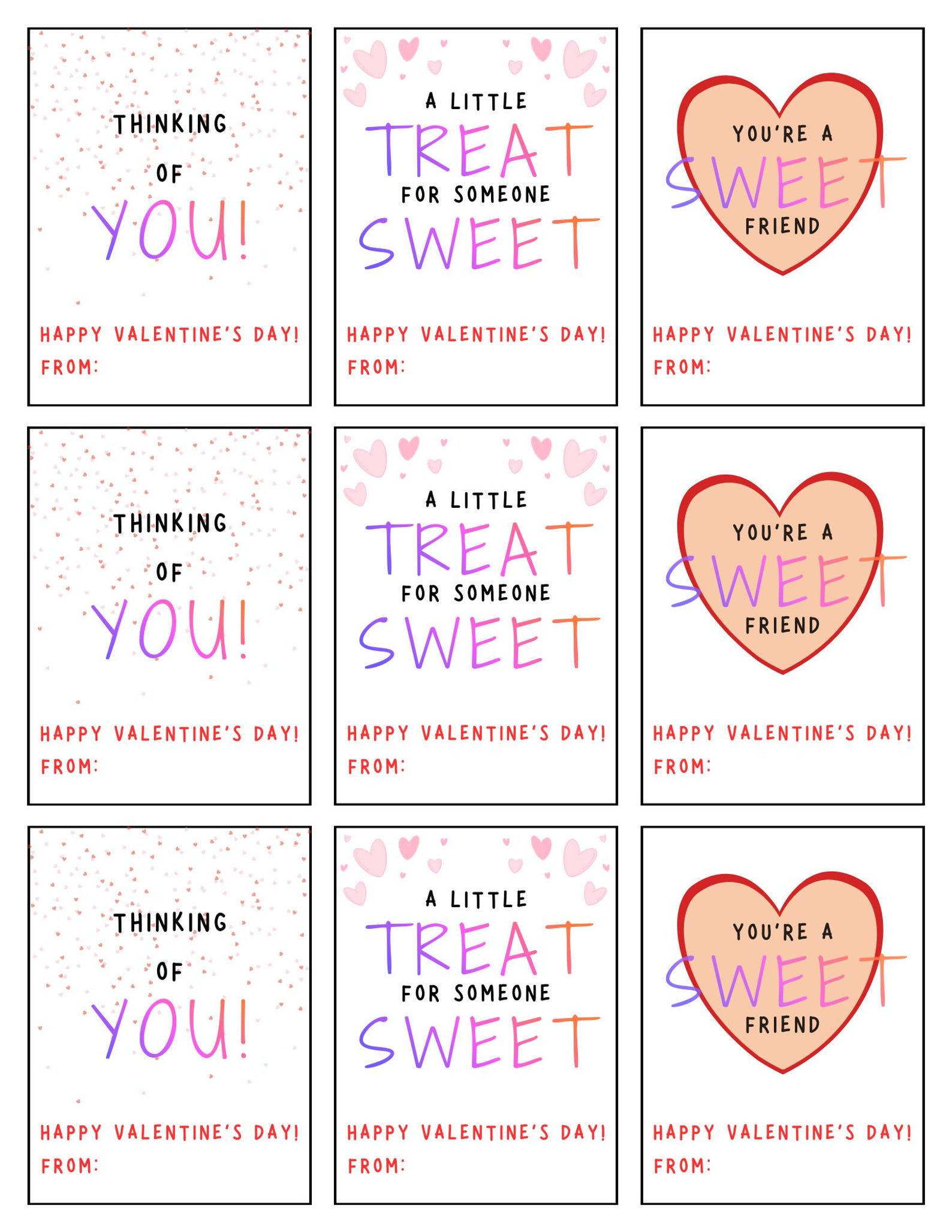 Printable Sweets Valentine Cards, Kids Classroom Exchange (instant ...