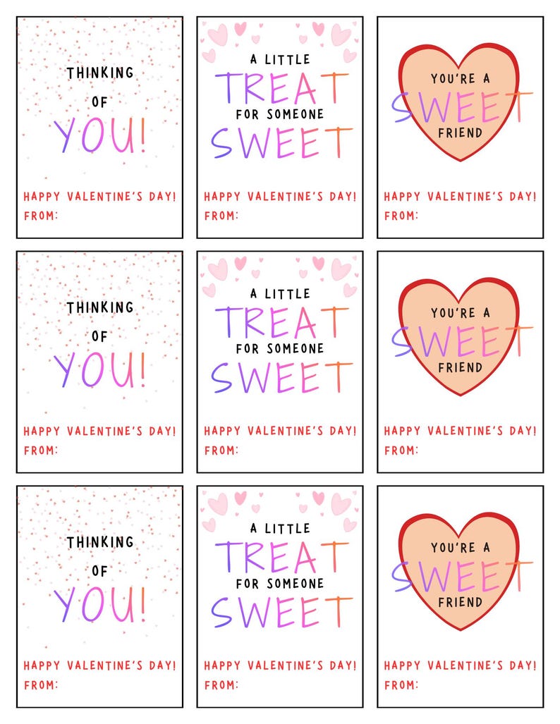 Printable Sweets Valentine Cards, Kids Classroom Exchange (instant ...