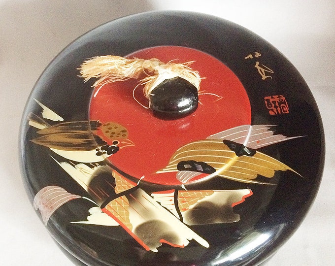 Vintage BLACK LACQUER WARE Bowl, Japanese Lacquerware Sweets Bowl Gilt ...
