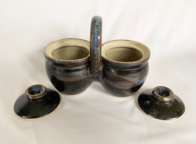 Vintage Stoneware Pottery Condiment Jars, Mid Century Art Pottery ...