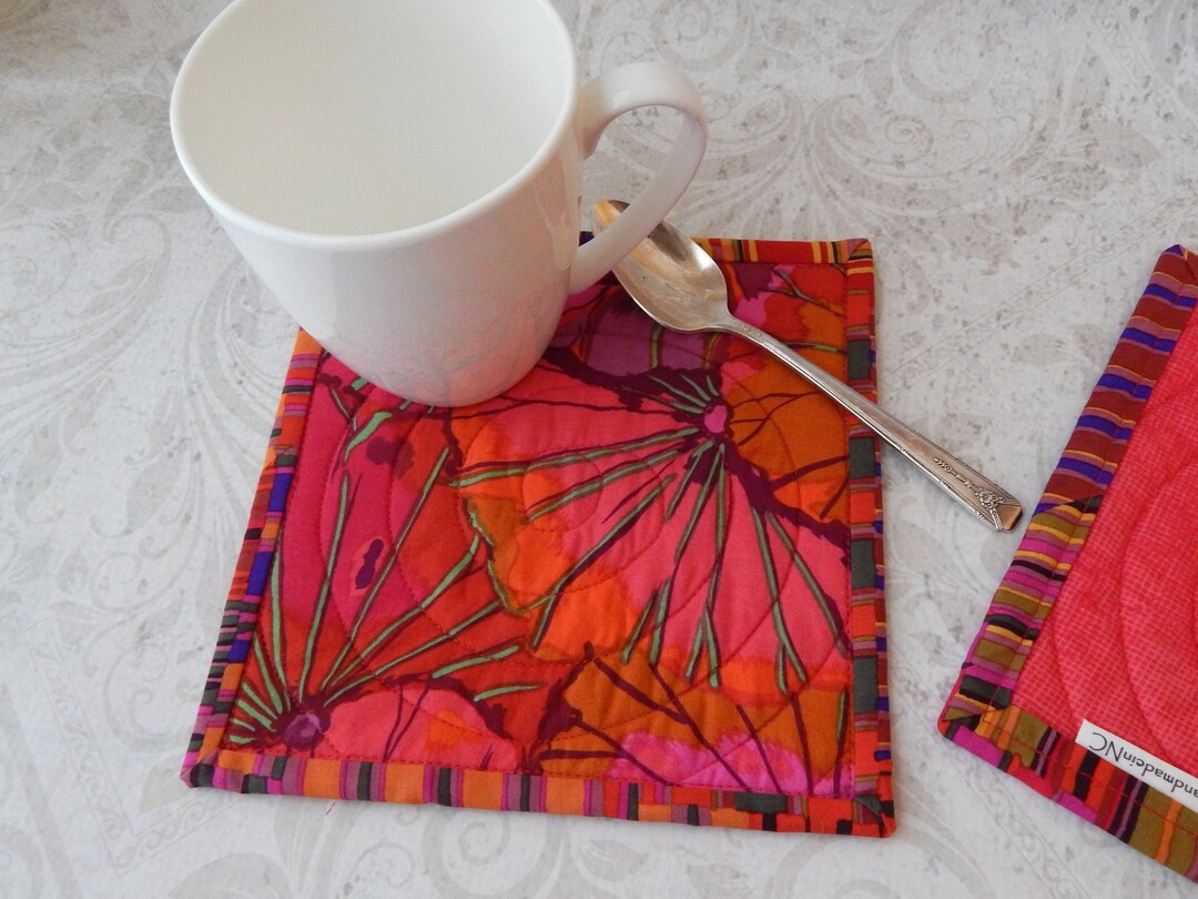 Quilted Mug Rug, Mug Rug Coaster, Coffee Mug Mat With Heat Reflective ...