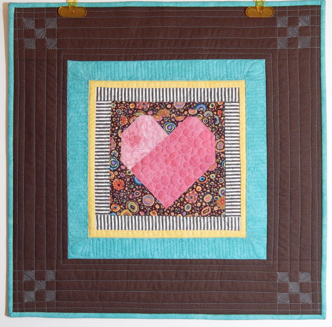 Quilt Art Wall Hanging, Pink Heart Quilt Wall Hanging in Pink ...