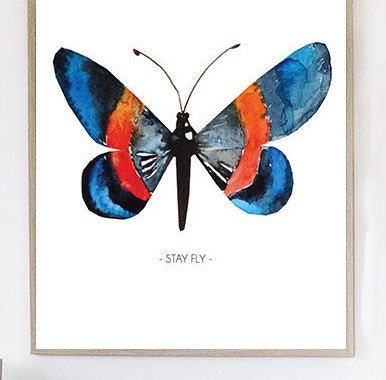 Stay Fly Watercolor Wall Art Stay Fly Print Butterfly Wall - Etsy