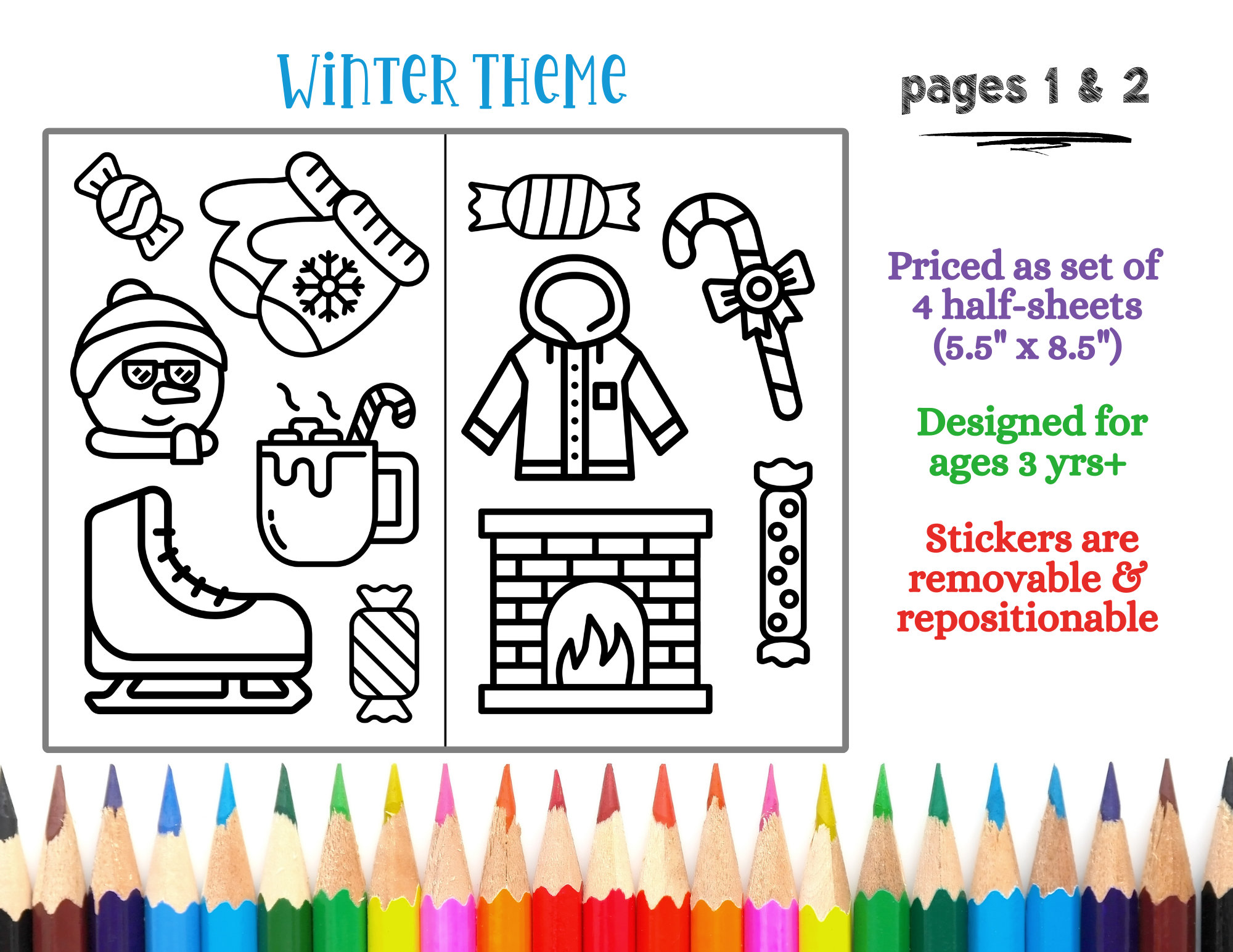 Color Your Own Stickers for Age 3 Yrs+ | Winter Theme Stickers ...