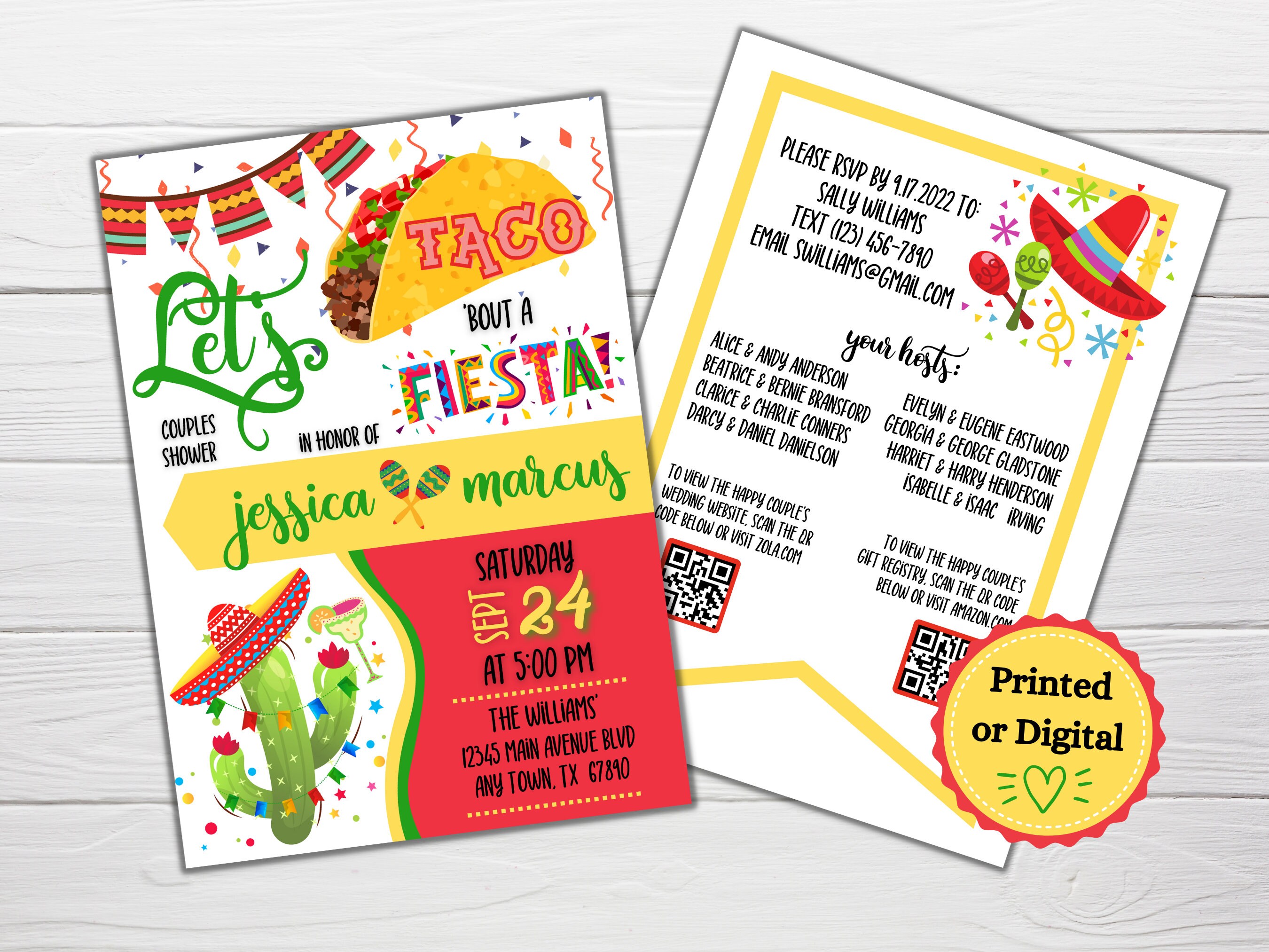 Taco 'bout A Fiesta Party Invitations With QR Code | Digital or Printed ...