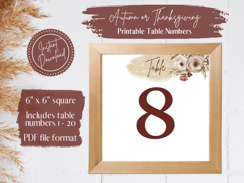 Digital Table Numbers Autumn Table Numbers Thanksgiving Table Numbers ...