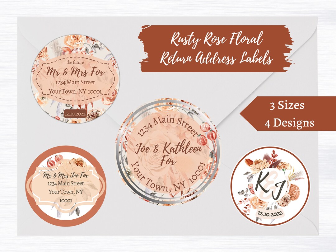 Round Return Address Labels | Wedding Stickers | Rusty Rose Floral - Etsy