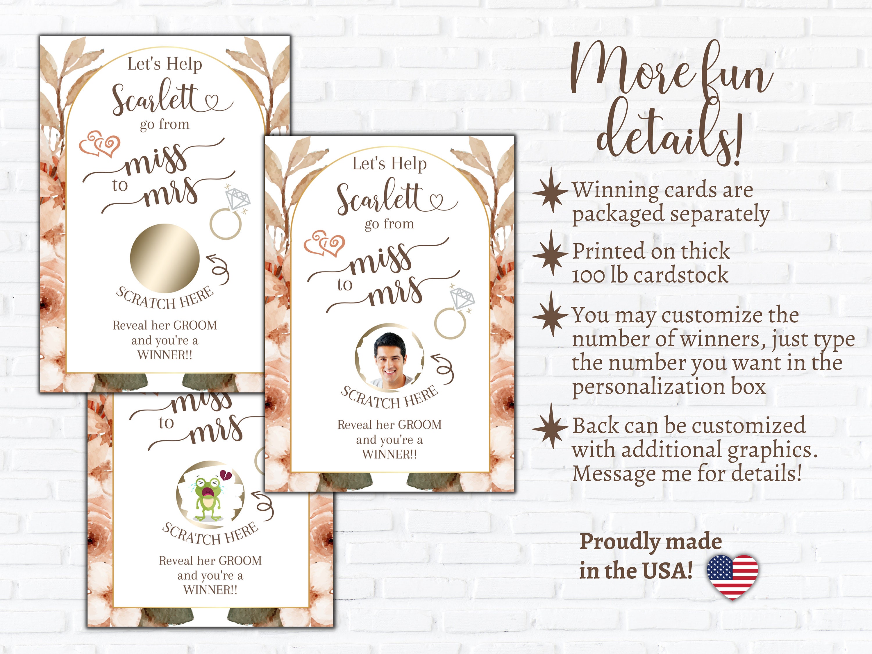 Bridal Shower Scratch off Cards | Earth Tones Bridal Shower | Set of 10 ...