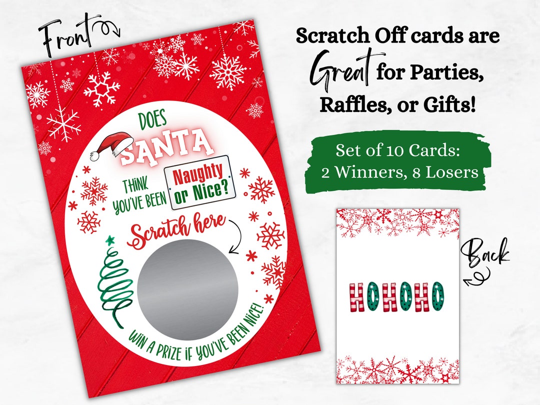 Christmas Naughty or Nice Scratch off Cards Set of 10 Cards Party Prize ...