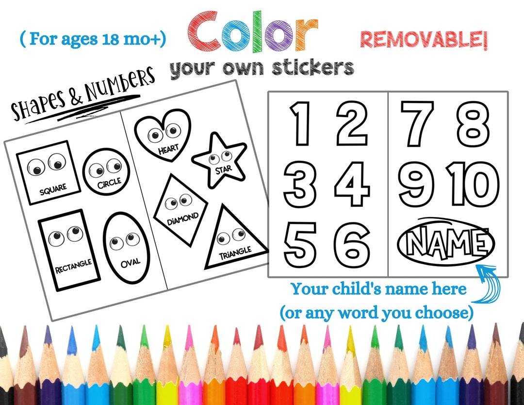 Color Your Own Stickers for Age 18 Mo+ | Shapes and Numbers Theme ...