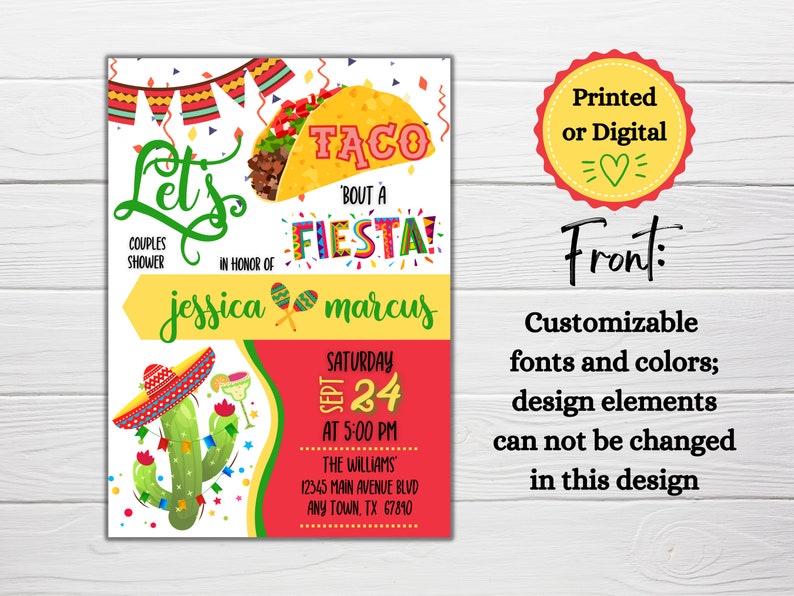 Taco 'bout A Fiesta Party Invitations With QR Code | Digital or Printed ...