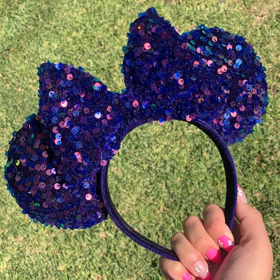 Dark Blue Velvet With Purple/gold Sequin Mouse Ears - Etsy
