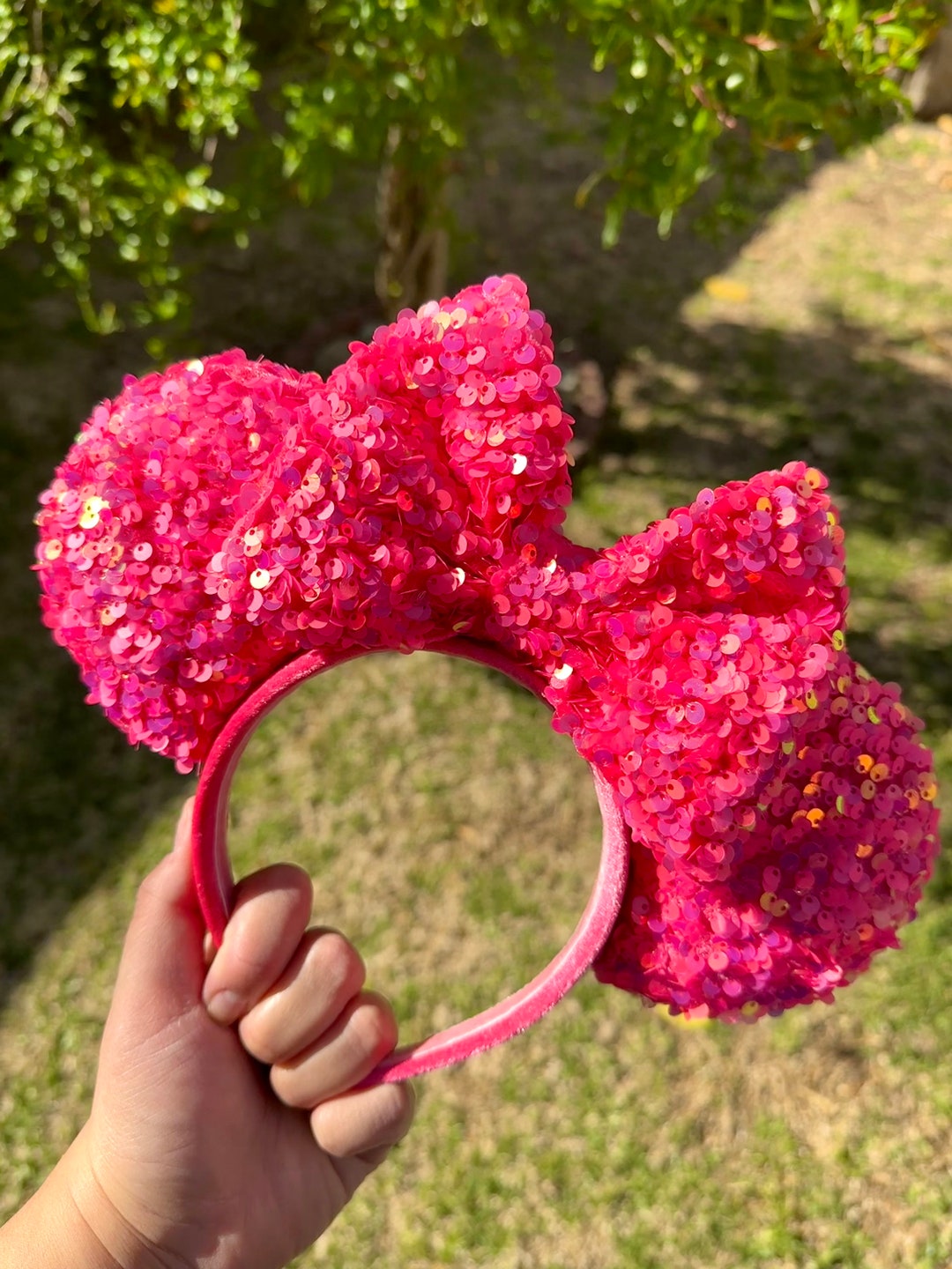Neon Hot Pink Velvet Sequin Mouse Ears - Etsy