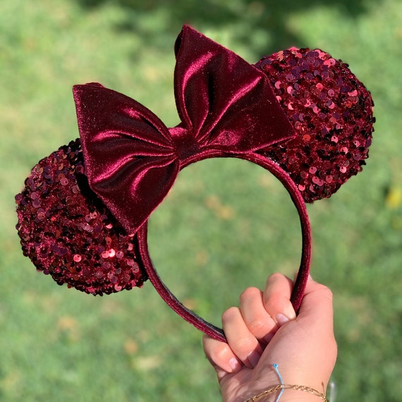 Dark Red Wine Velvet Sequin Mouse Ears | Etsy