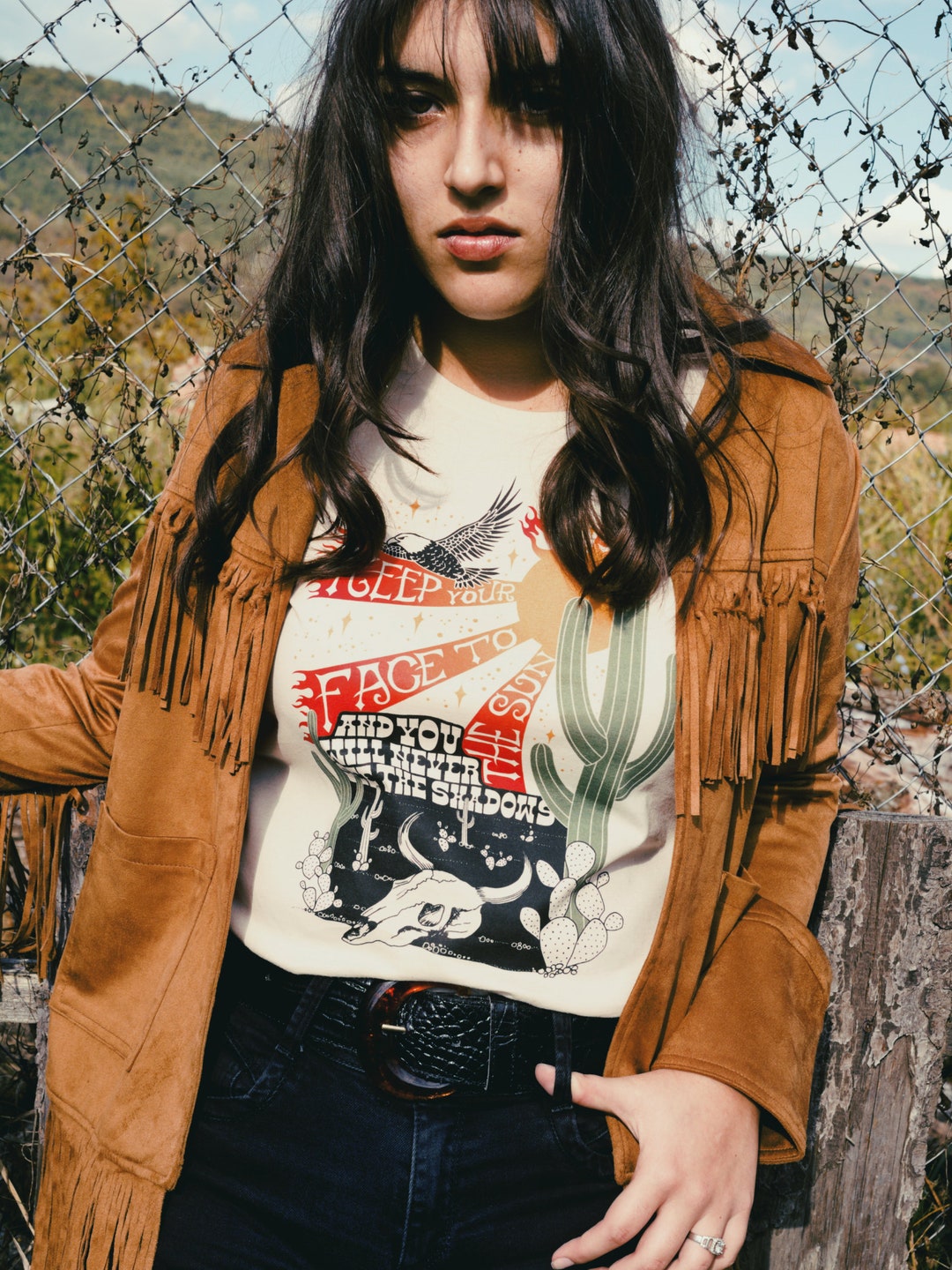 Vintage Desert Shirt Womens 70s Graphic Tees Southwestern Eagle Arizona ...