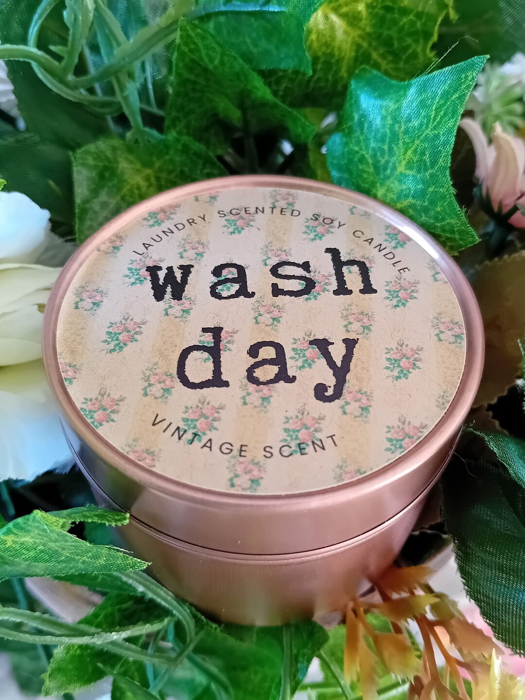Vintage Inspired Wash Day Laundry World War 1940s Vegan Handmade Soy Tin Candle Free Cotton Gift ...