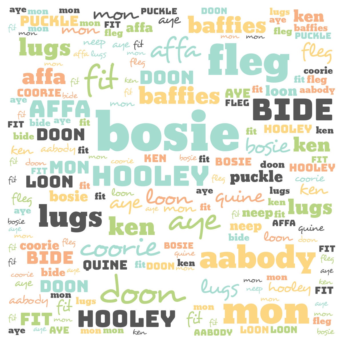 Doric Scots Word Pastel Art Typography Scottish Language Slang | Etsy