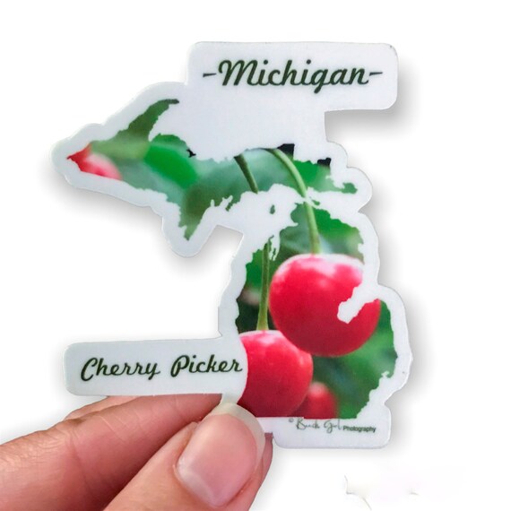 Michigan Cherry Picker Sticker Michigan Outline - Etsy