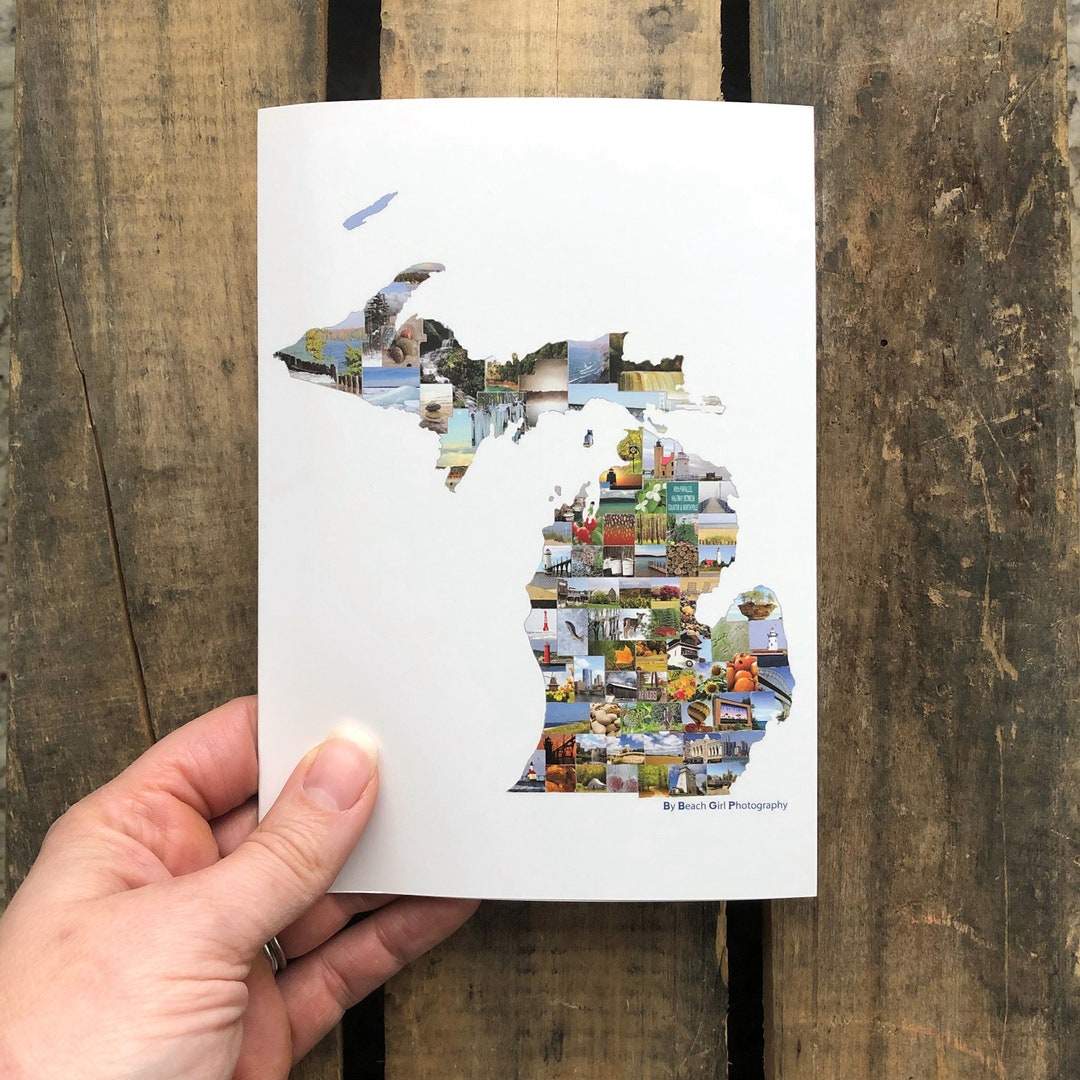 Michigan Greeting Card 5x7 Michigan Photography Map Upper and Lower ...