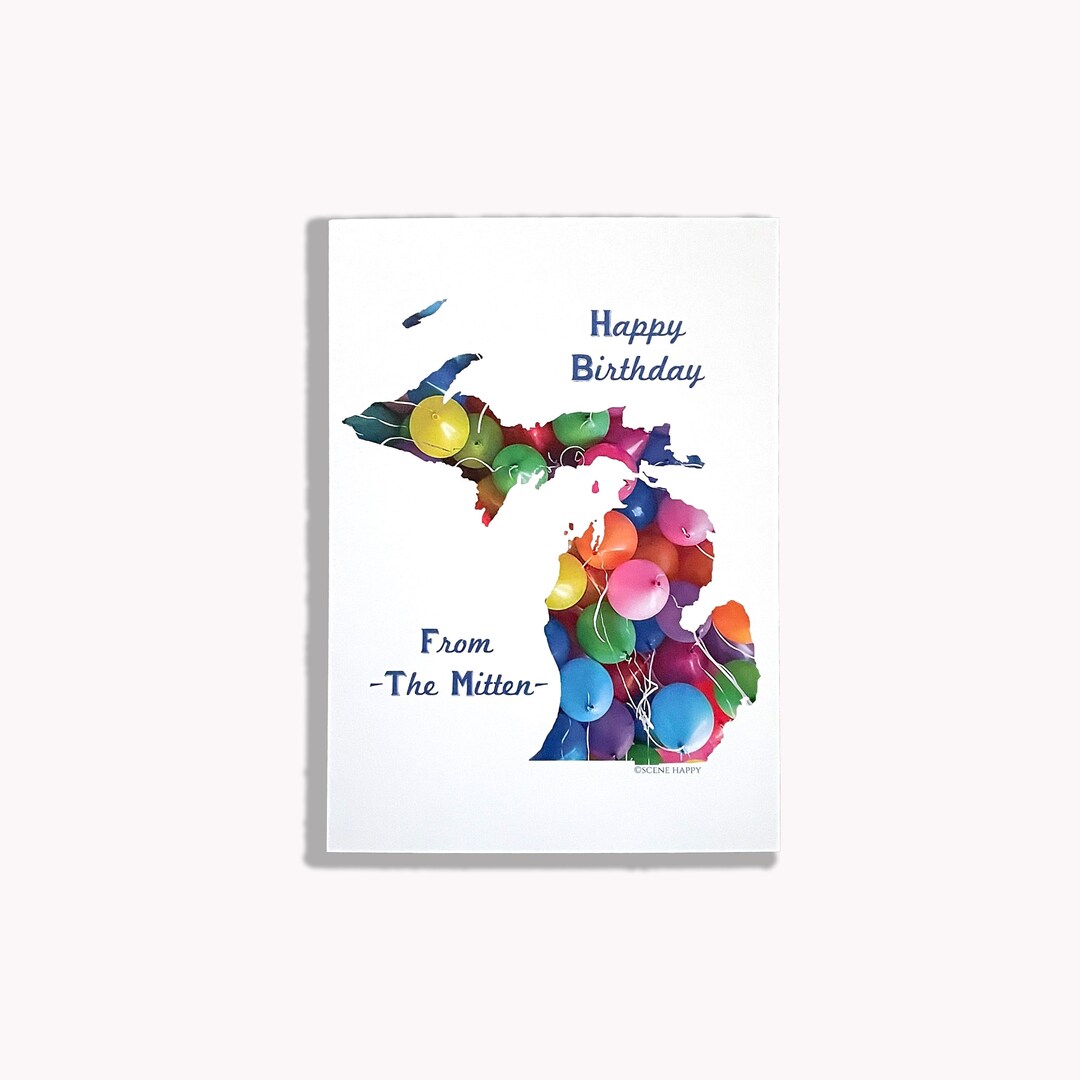 Happy Birthday From the Mitten- Michigan Greeting Card - 5"x7" -blank ...
