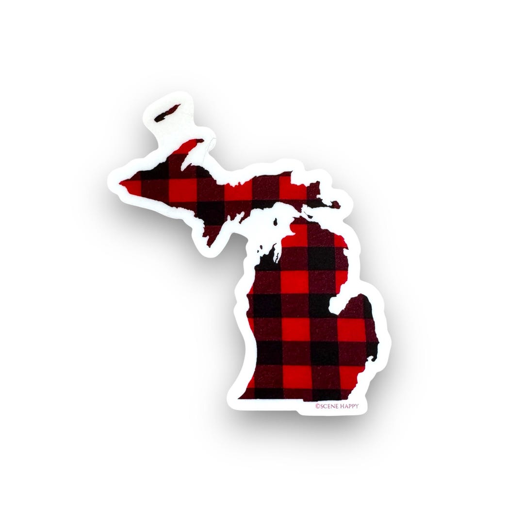 Michigan Sticker • Michigan Collage • Michigan Buffalo Plaid Sticker ...