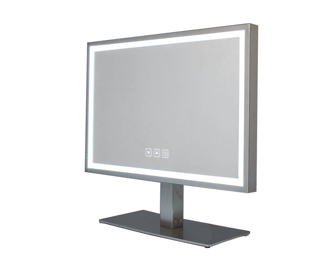 Premium Brushed Nickel Table Top Dimmable Curv Plus LED Lighted Mirror ...