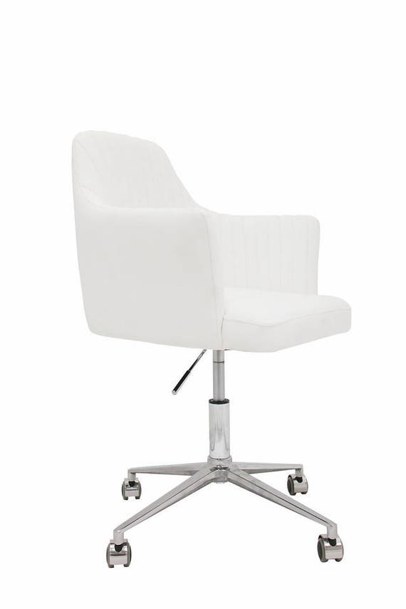 Pure White PU Leather Ribbed Bk Swivel Adjustable Vanity W Wheels or W o Wheels Etsy