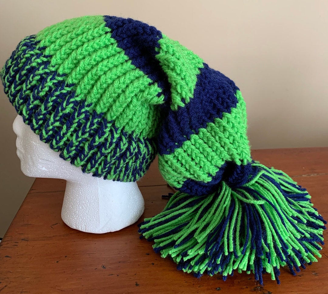 Navy Blue and Green Stocking Hat Seahawks Santa Hat Blue and Green ...