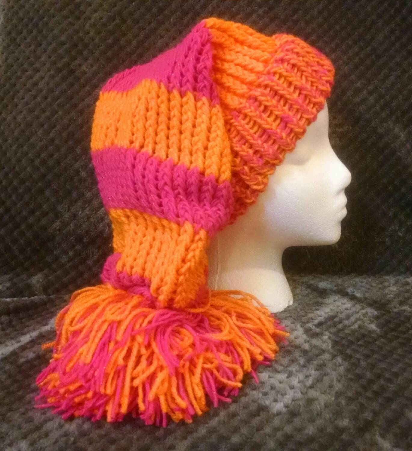 Hot Pink and Orange Stocking Hat Santa Hat Made to Order Hat Slouchy ...