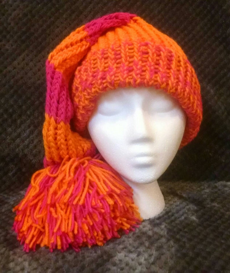 Hot Pink and Orange Stocking Hat Santa Hat Made to Order Hat Slouchy ...