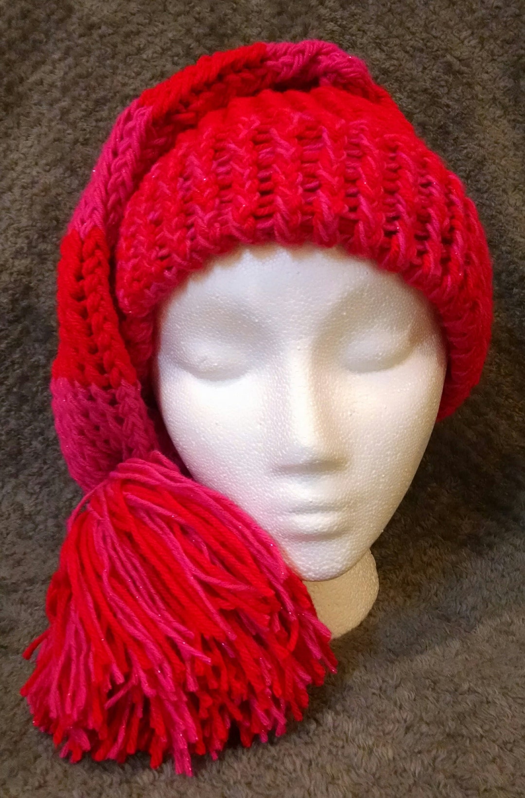 Adult or Child Stocking Hat Santa Hat Christmas Story Hat Red and Pink ...