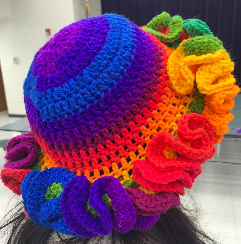 Rainbow Ruffle Hat - Etsy