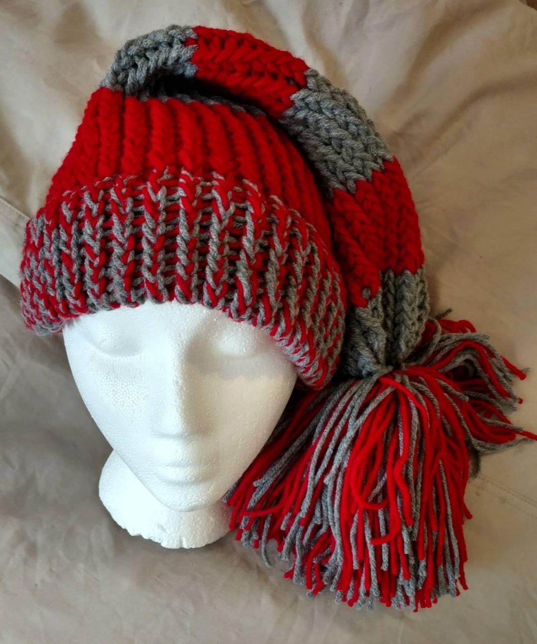 Adult or Child Stocking Hat Deep Red and Grey Hat Sports Fan Customize ...