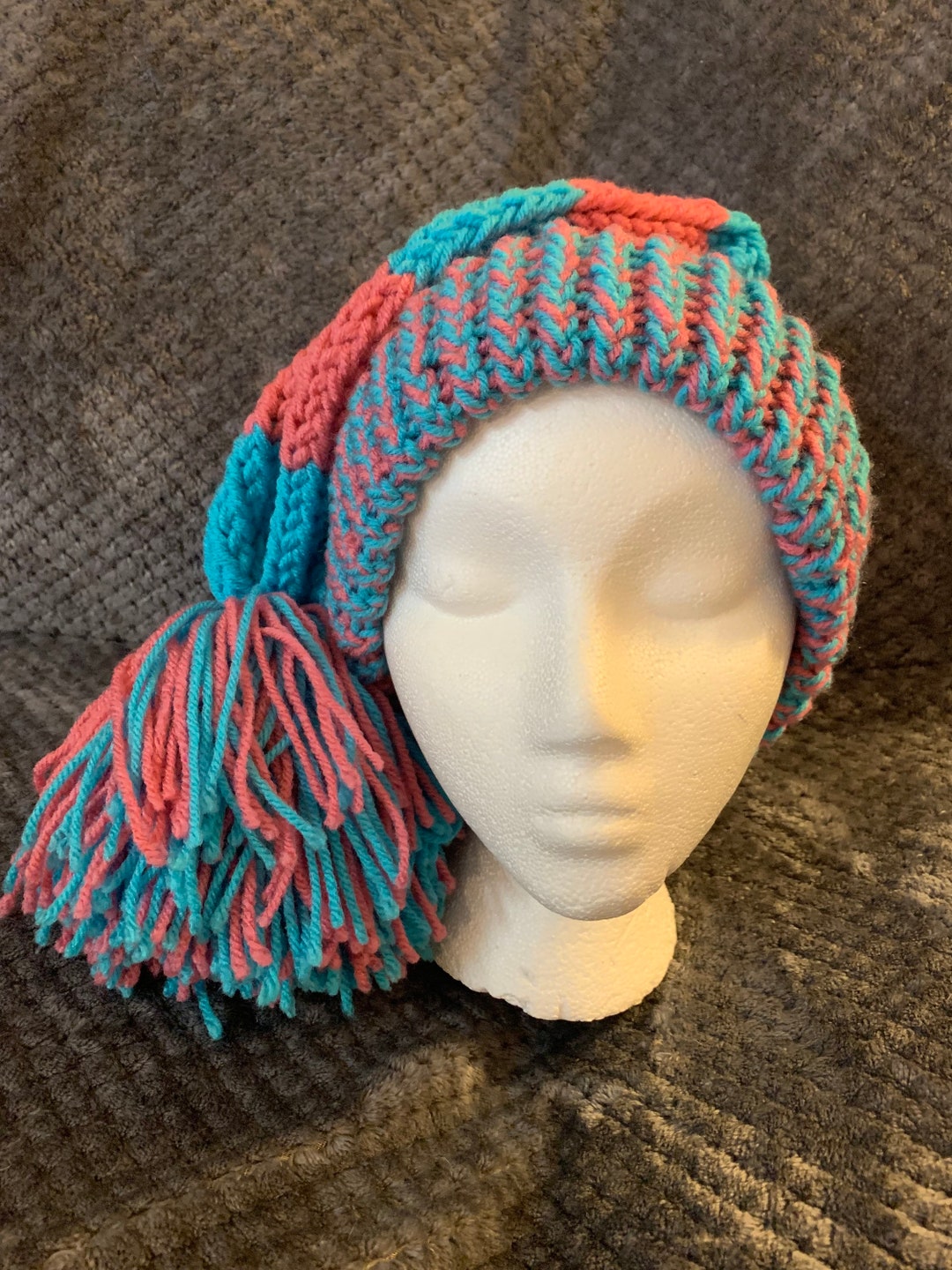 Pink and Turquoise Long Stocking Cap: Adult Beanie - Etsy