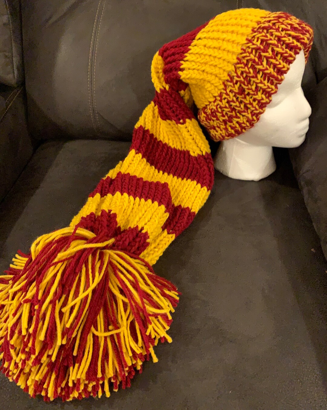 Extra Long Knit Stocking Hat: Maroon and Gold Wizard Style - Etsy