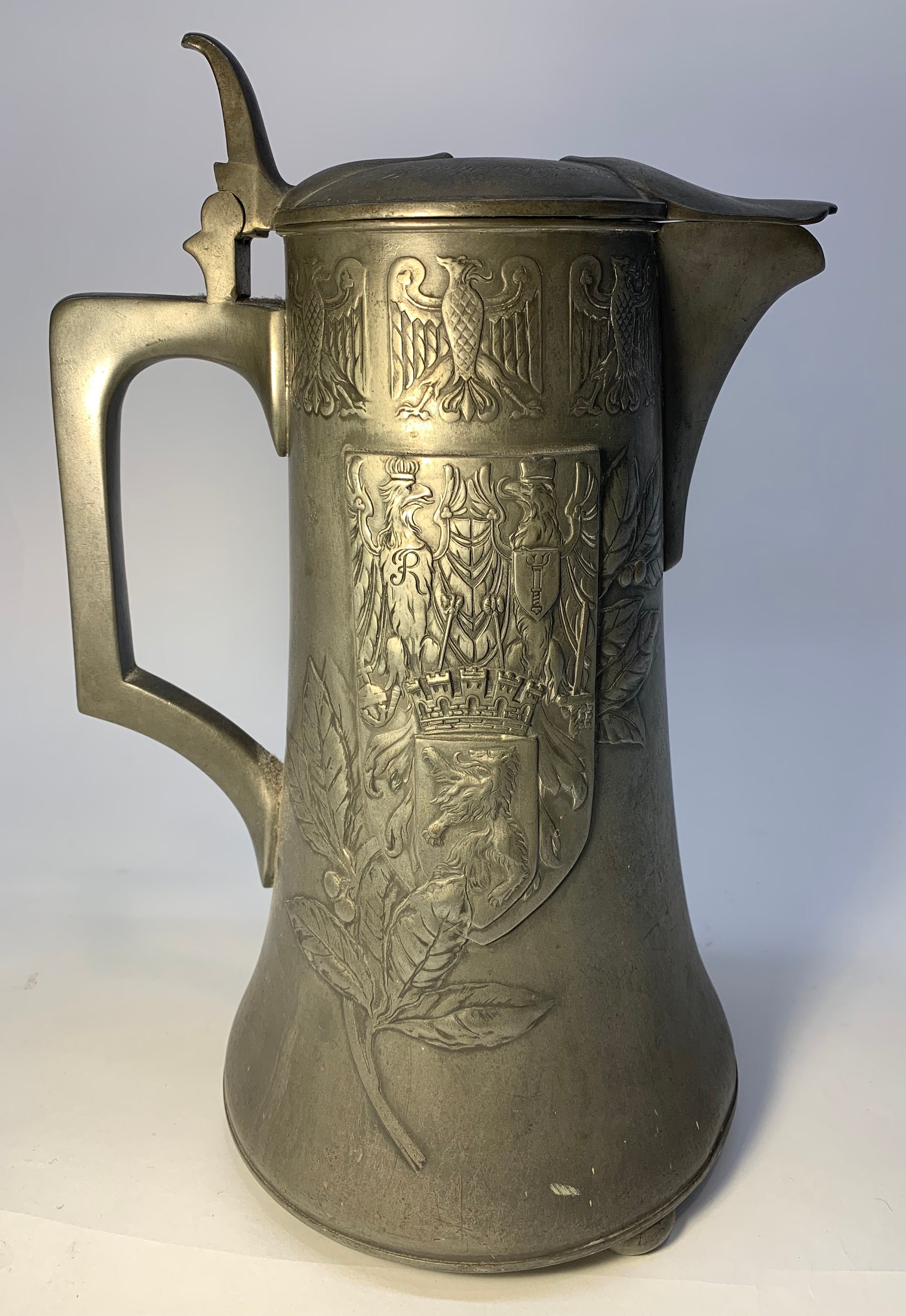 Rare Antique Jugendstil German Pewter Flagon Tankard Kayserzinn 4291 ...
