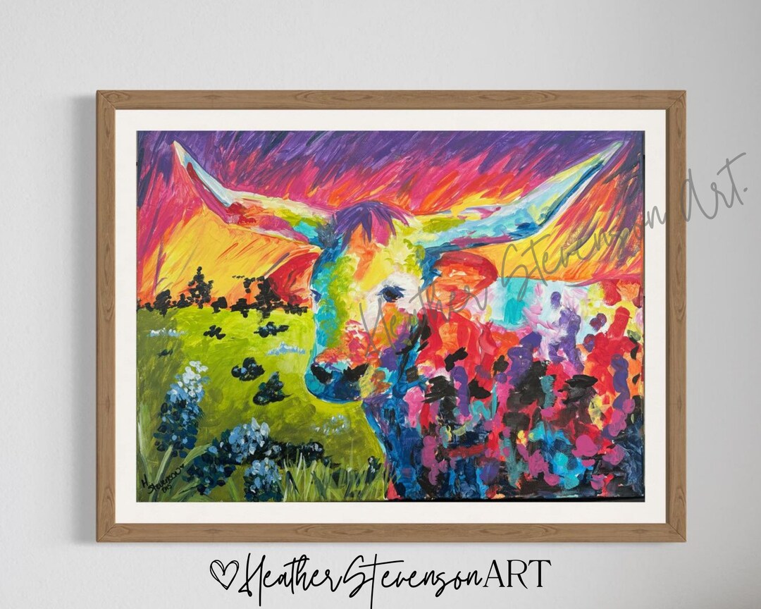 Longhorn Poster- Farmhouse Art, Abstract Art, Acrylic Art, Boho Art ...