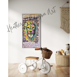 Lion Ten Commandments Painting Poster Print, Religious Art, Abstract ...