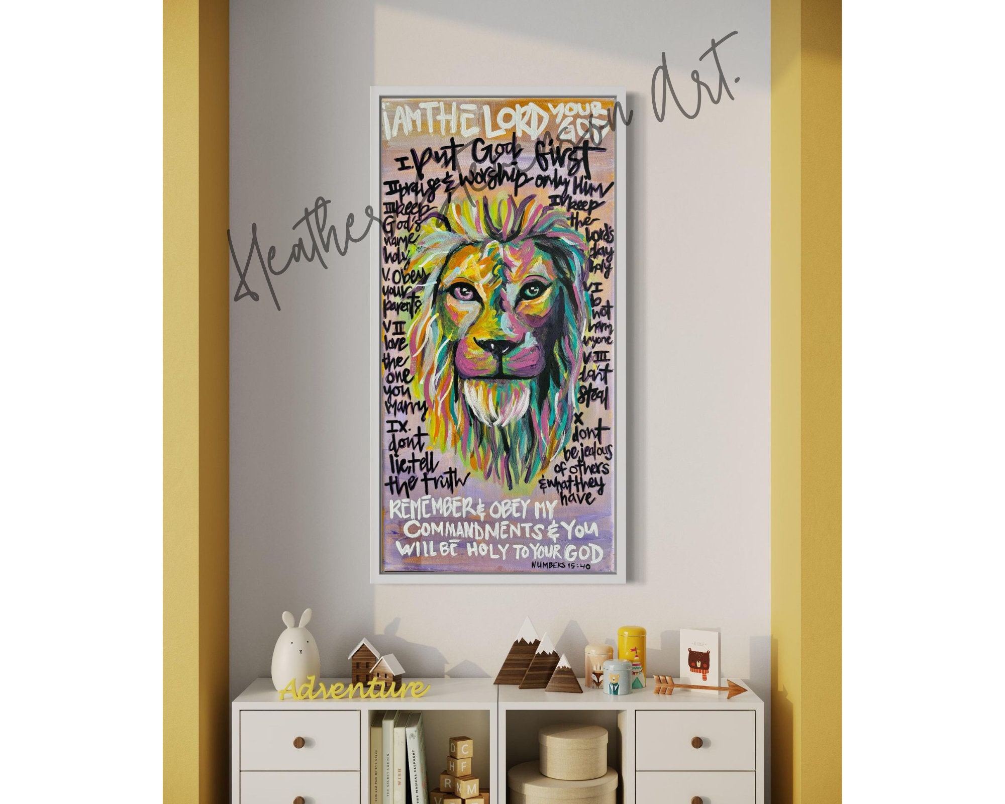 Lion Ten Commandments Painting Poster Print, Religious Art, Abstract ...