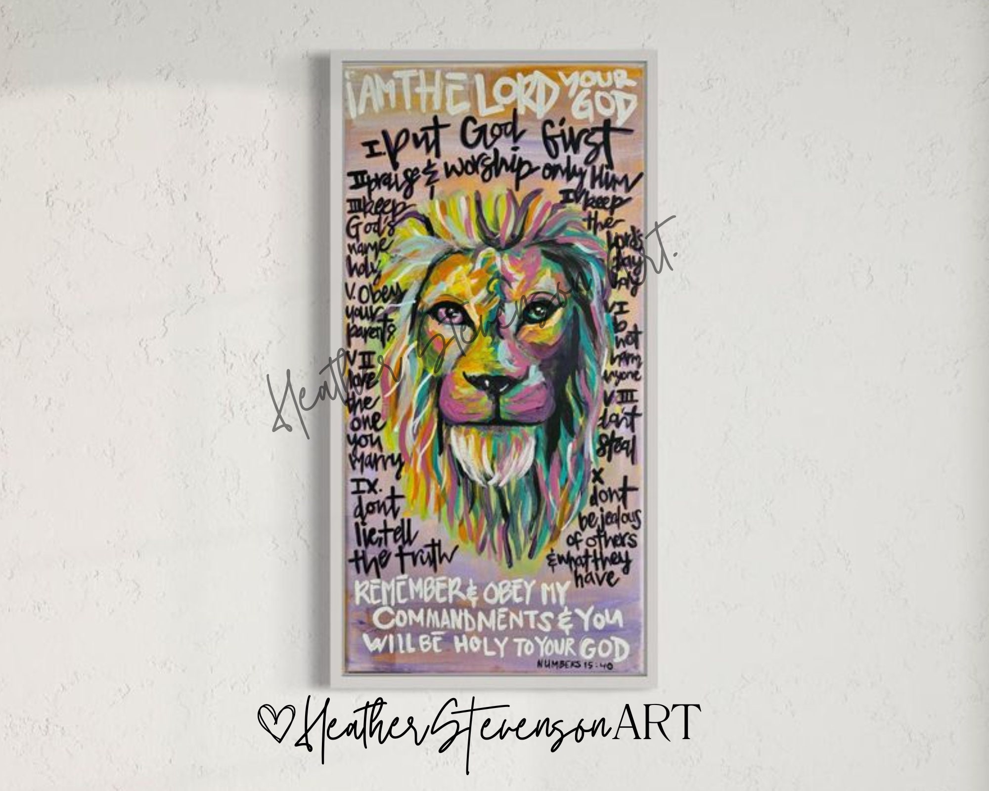 Lion Ten Commandments Painting Poster Print, Religious Art, Abstract ...