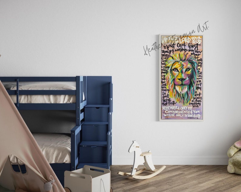 Lion Ten Commandments Painting Poster Print, Religious Art, Abstract ...